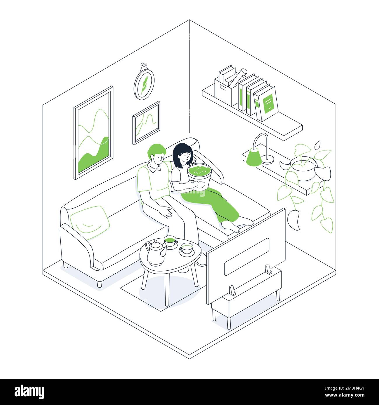 Watch Tv Modern Line Design Style Isometric Illustration Stock Vector Image And Art Alamy