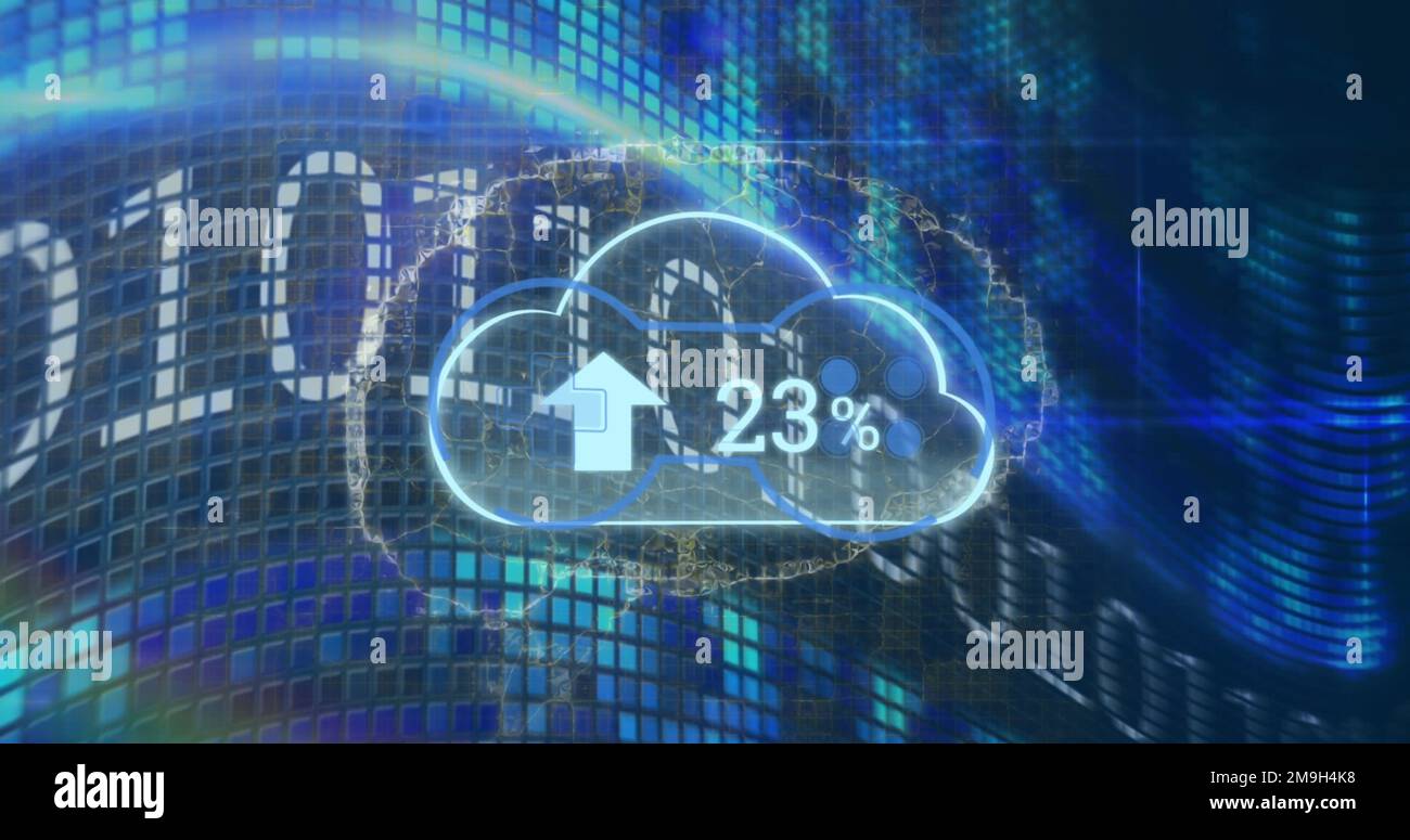 Composition of cloud with arrow and number data processing Stock Photo ...