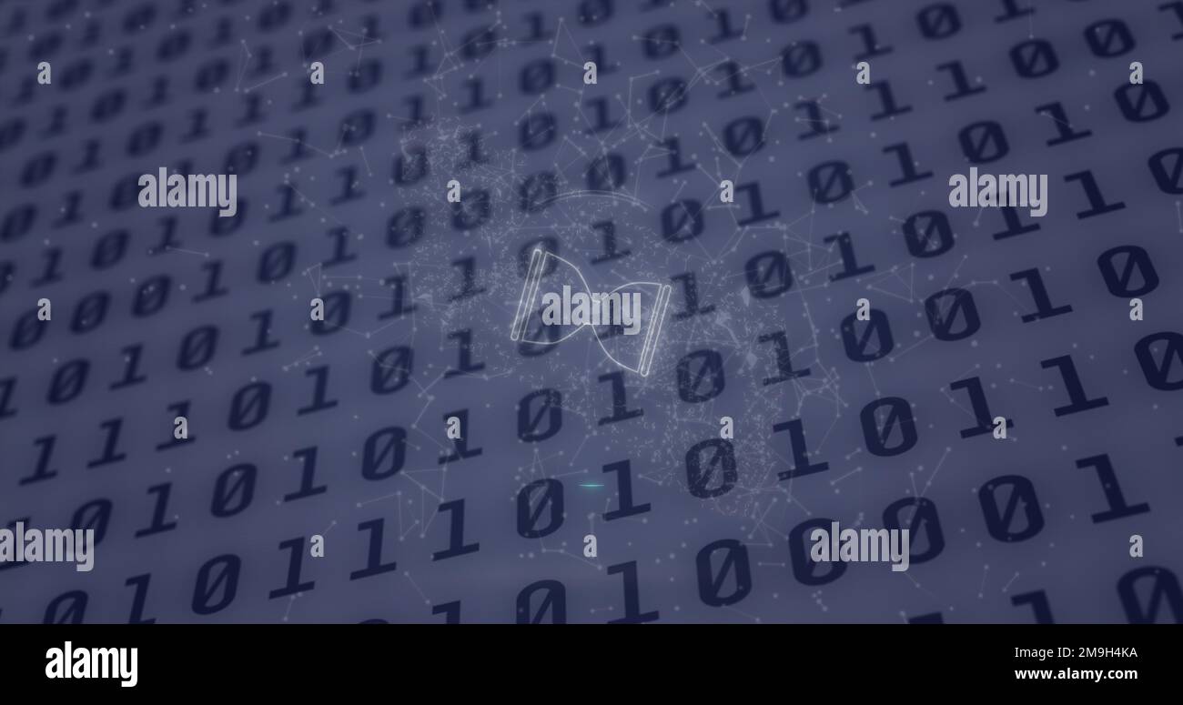 Composition of hourglass and binary coding over white background Stock Photo - Alamy