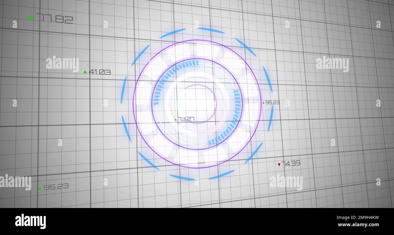 Composition of scope scanning and data processing on white background Stock Photo - Alamy