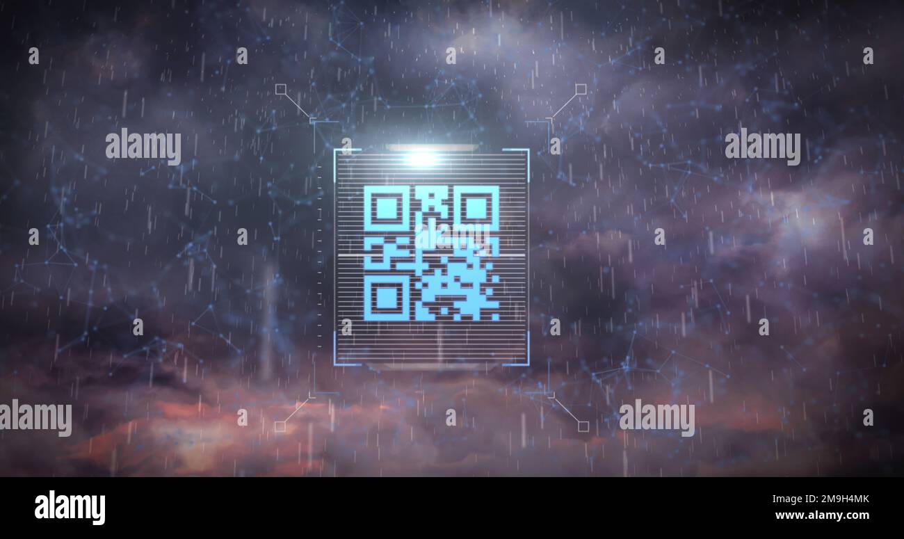 Composition of data processing with qr code over sky with clouds Stock ...
