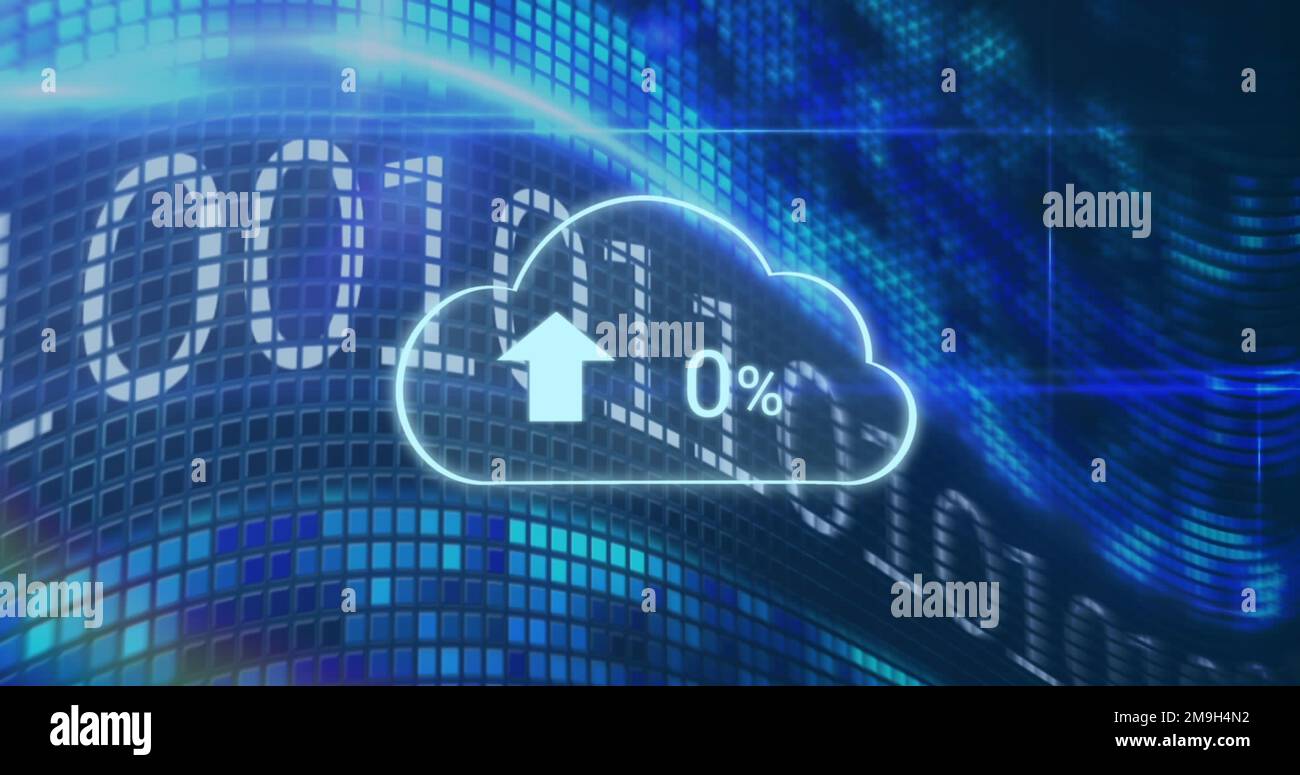 Composition of cloud with arrow and number data processing Stock Photo - Alamy