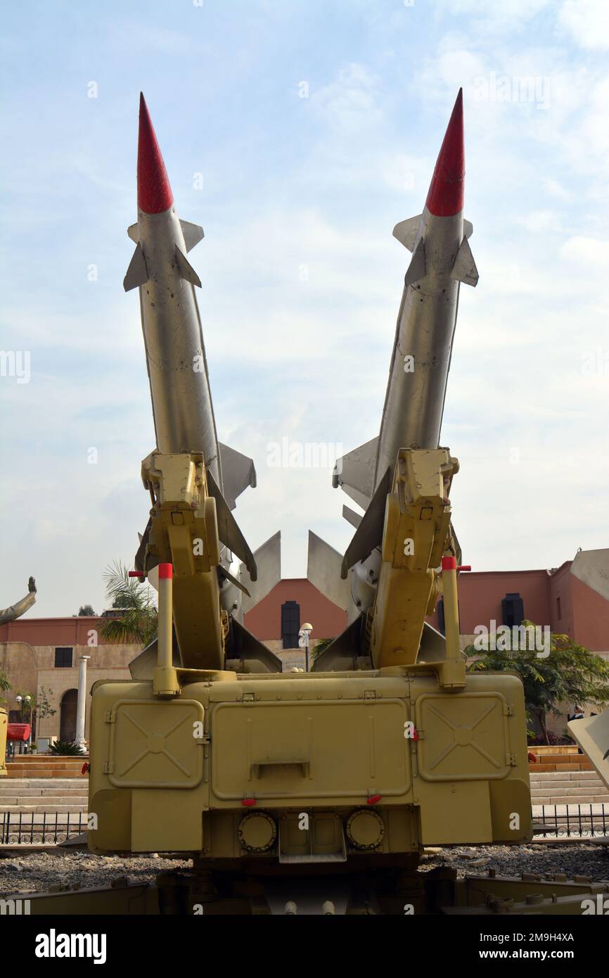 Cairo, Egypt, January 7 2023: SAM 2 USSR missiles elevated on truck ...