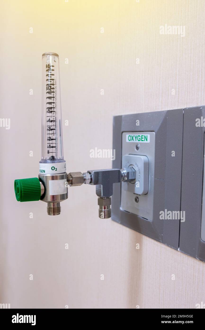 Oxygen flow meter with adapter for pipe on the background Stock Photo ...