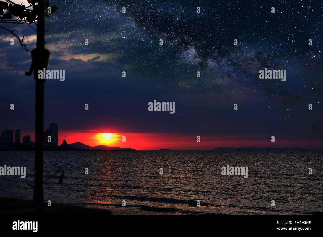 milkyway rise above sea with waves trails for background Stock Photo ...