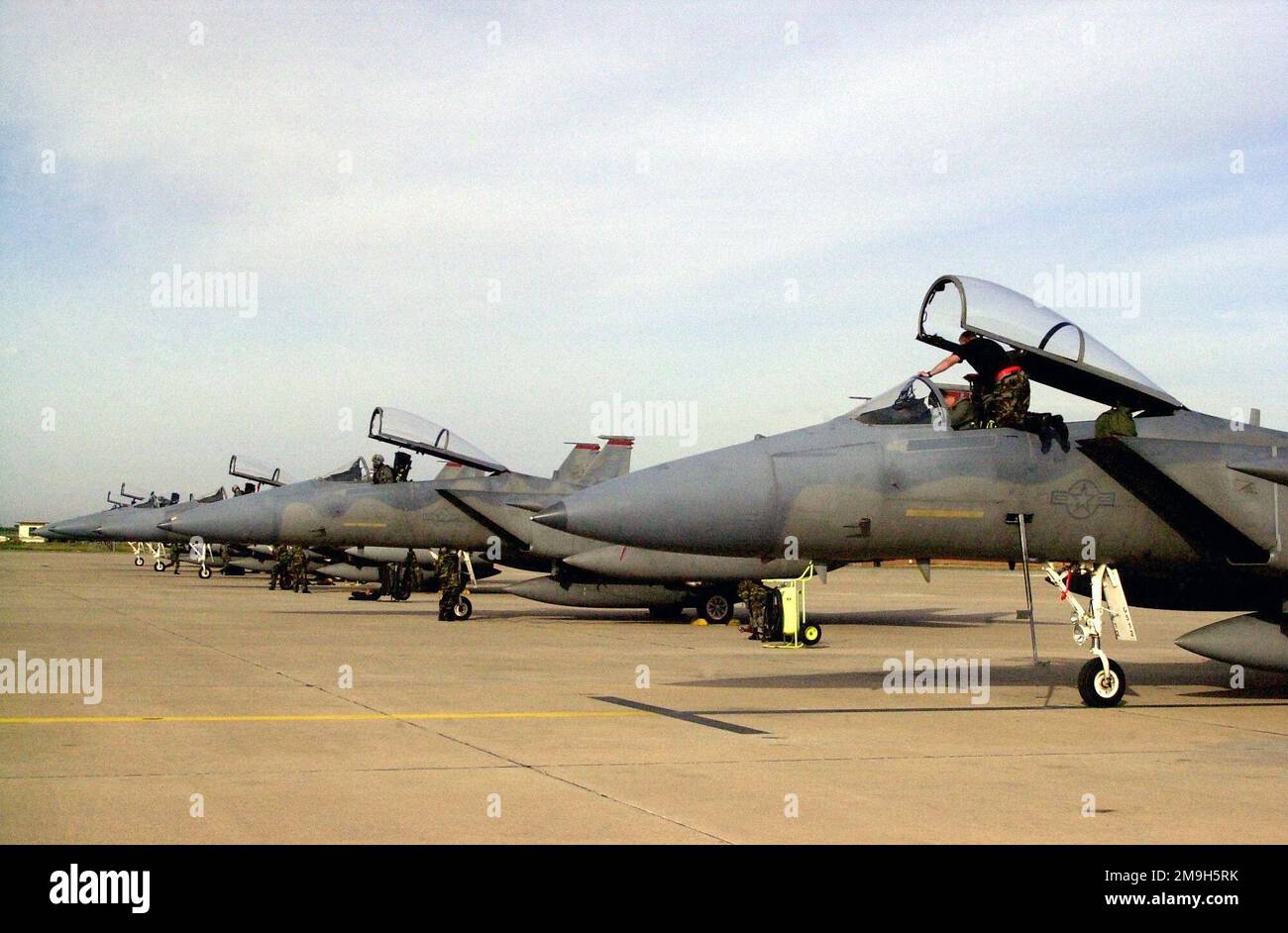 United States Air Force F-15C Eagle fighters on the ready line at Moron ...