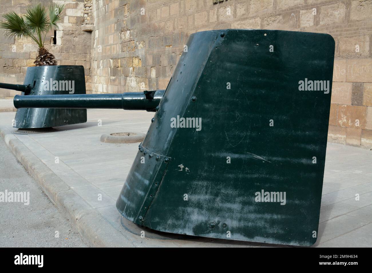 Cairo, Egypt, January 7 2023: old gun with a shield from the Egyptian national military museum ...