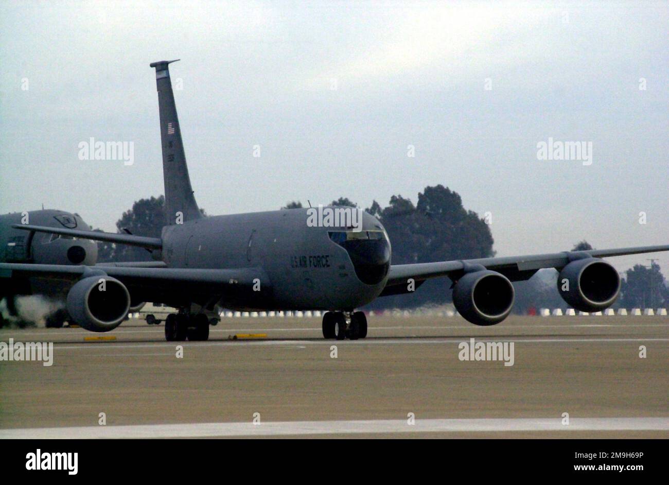 A KC-135R Stratotanker refueler taxis toward the runway on Moron Air ...