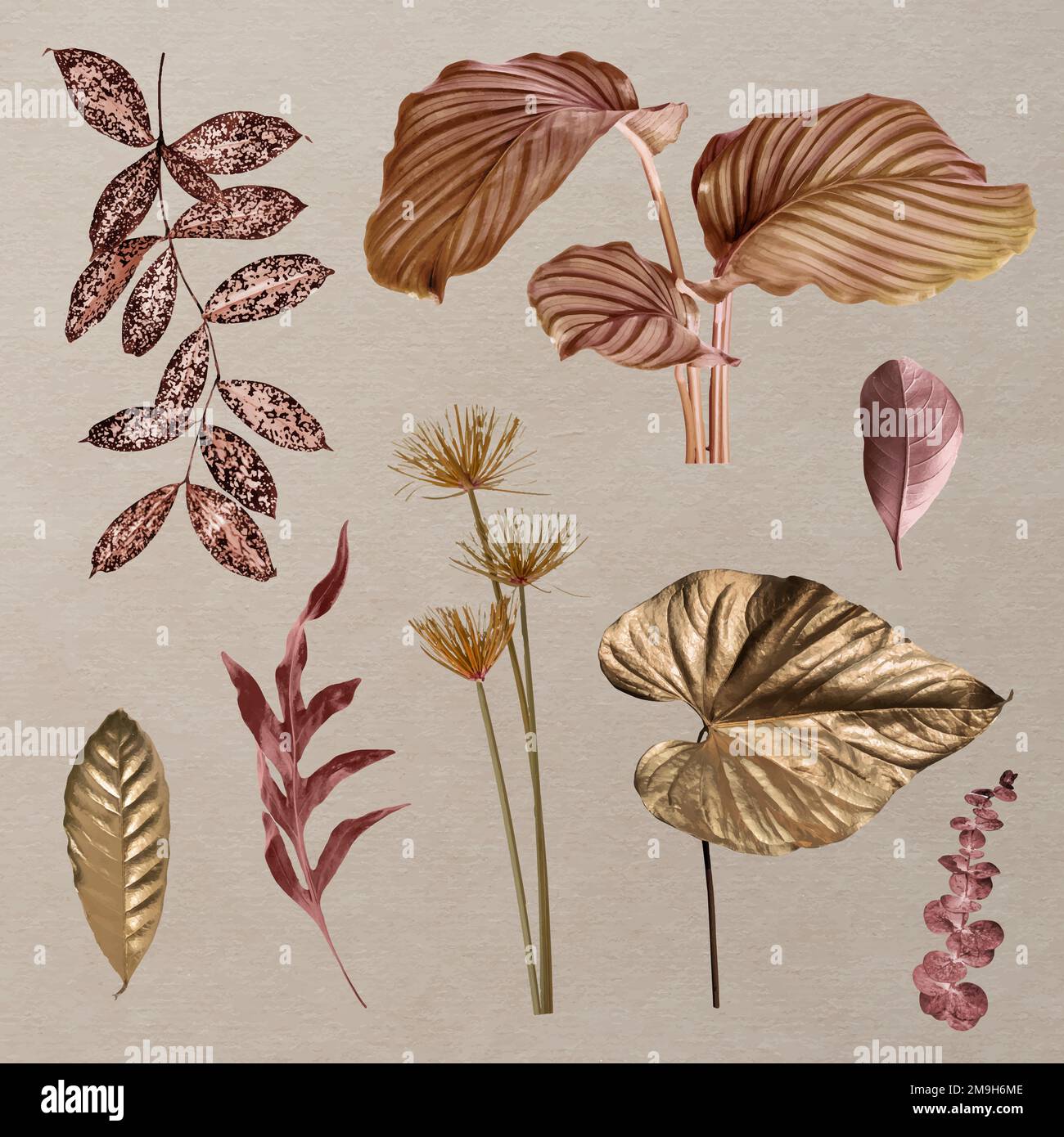 Metallic tropical leaf design element set vector Stock Vector Image ...