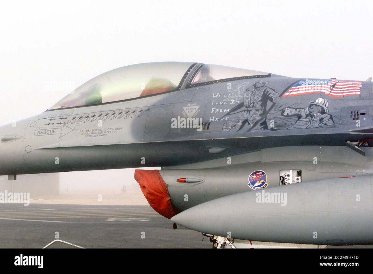 The nose art from an F-16 Falcon deployed to a base at a forward ...