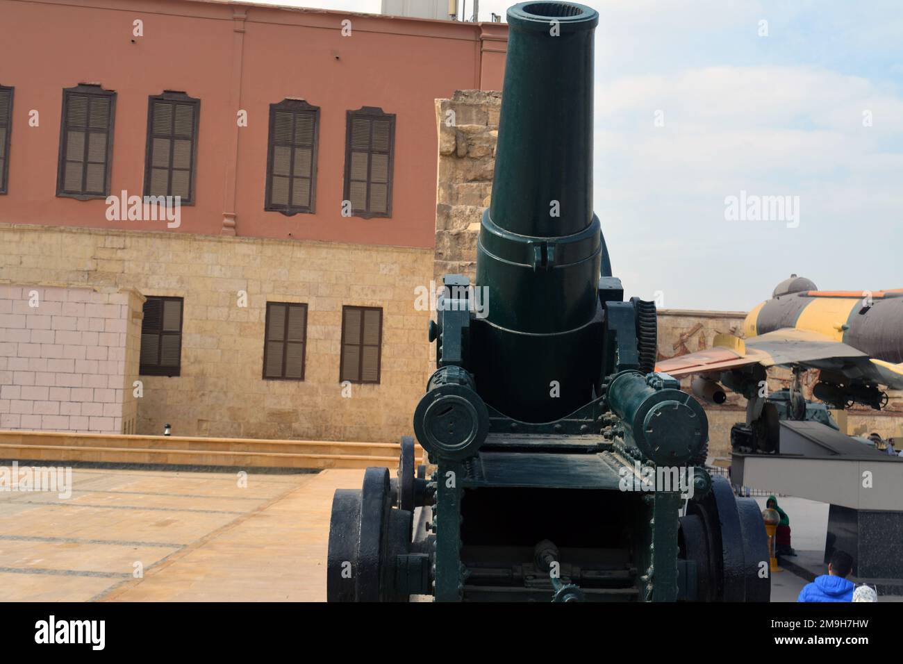 Cairo, Egypt, January 7 2023: old Coastal gun mounted on iron rails ...