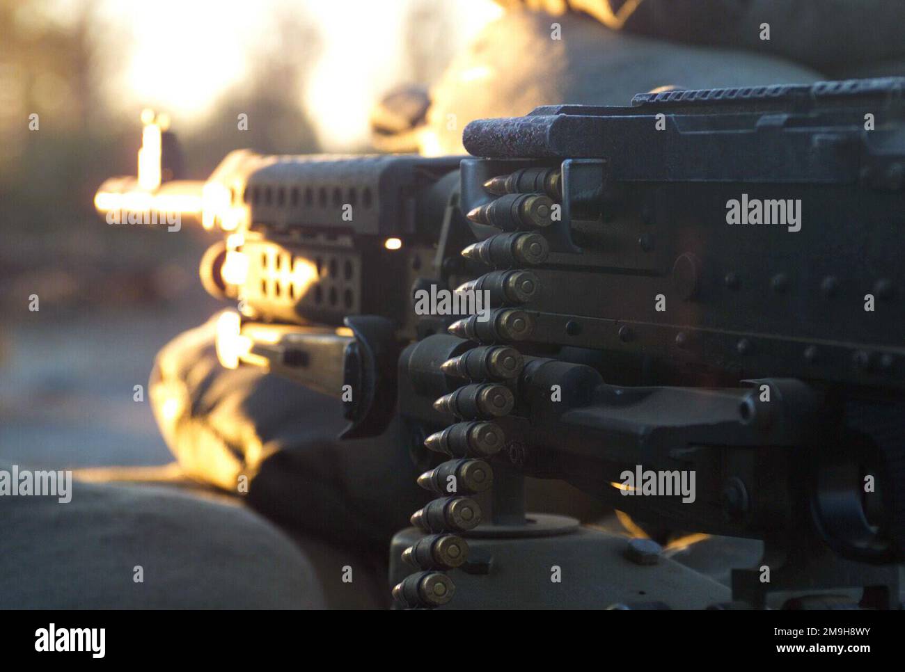 Close up of a frosty M-240B Machine Gun manned by US Marine Corporal ...