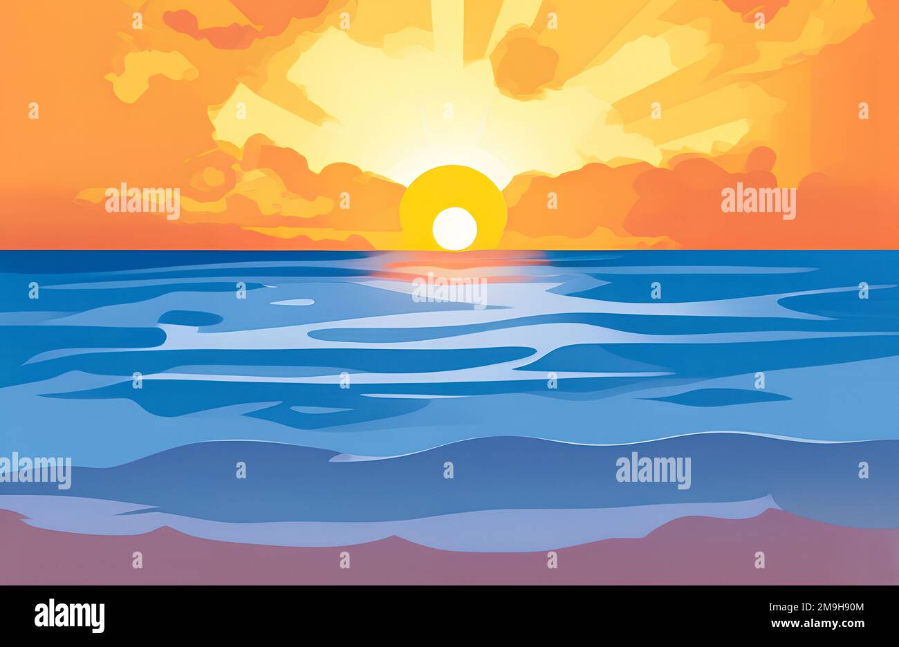 illustration Landscape and sunset sky Stock Photo - Alamy