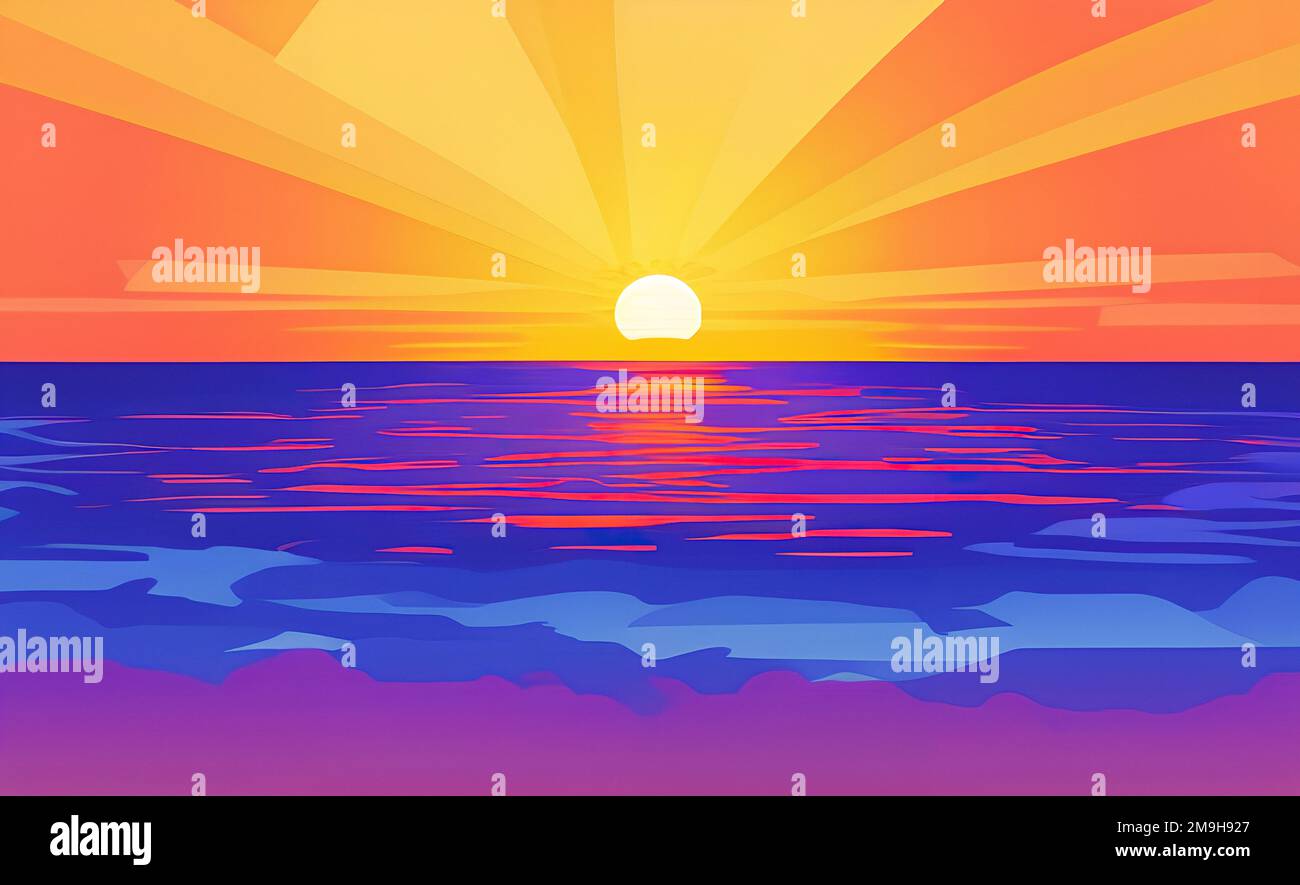 illustration Landscape and sunset sky Stock Photo - Alamy
