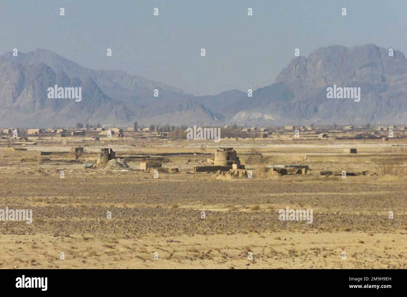 A distant view of a village near Kandahar, Afghanistan, during ...
