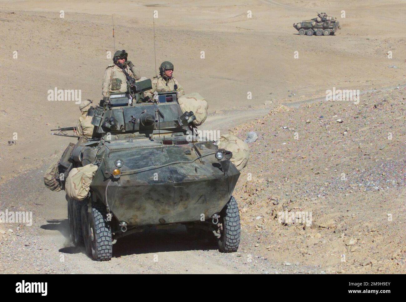 Two Marine LAV-25s (Light Armored Vehicle) and personnel from Alpha ...
