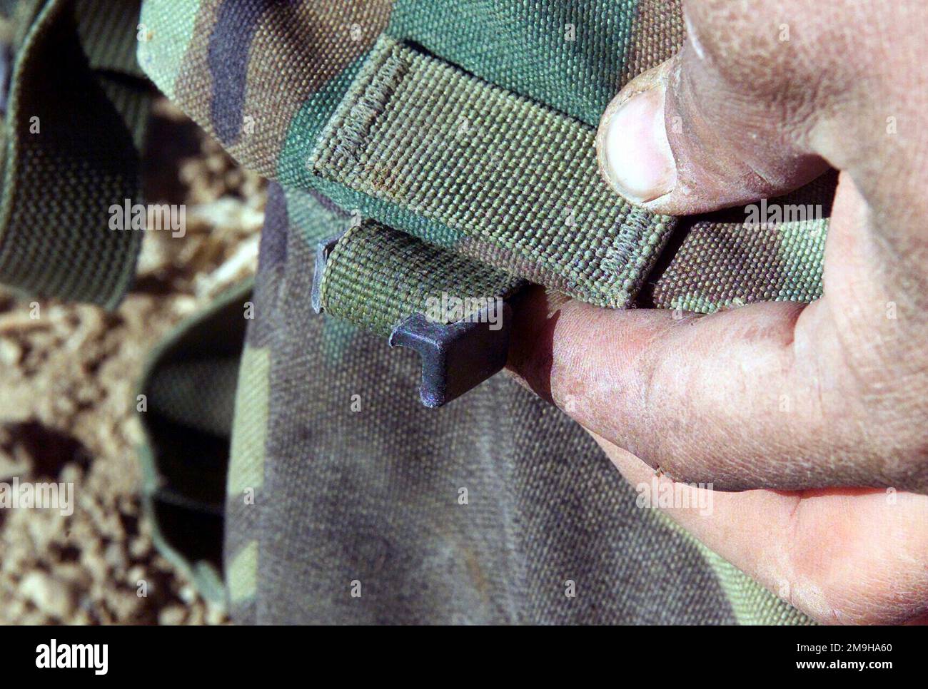 A view of a damaged MOLLE (MOdular Lightweight Load-Carrying Equipment ...