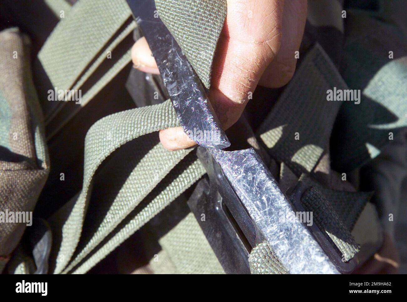 A view of a damaged MOLLE (MOdular Lightweight Load-Carrying Equipment ...