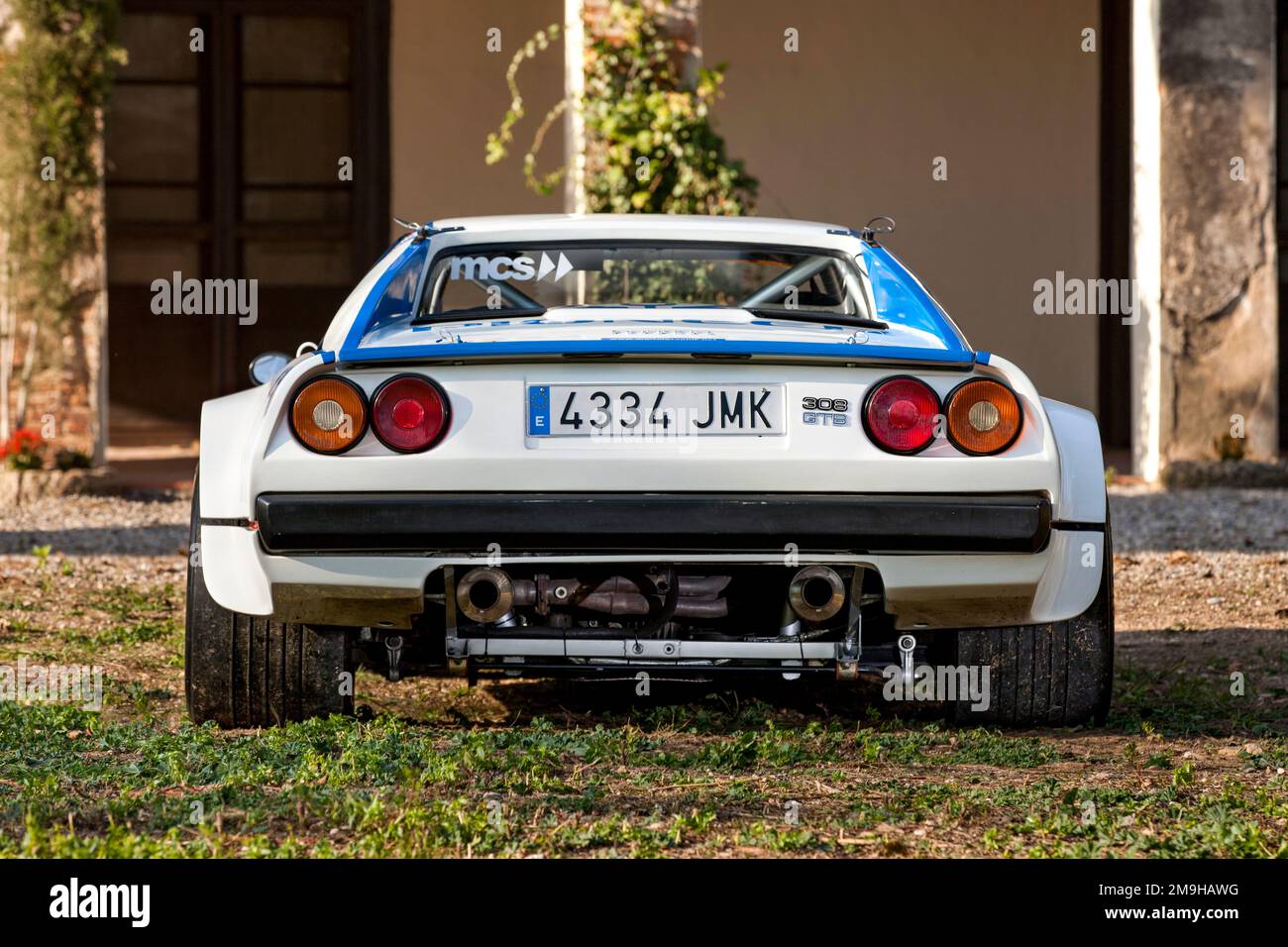 Rear view of Ferrari 308GTB GR 4 rally car parked on lawn Stock Photo ...