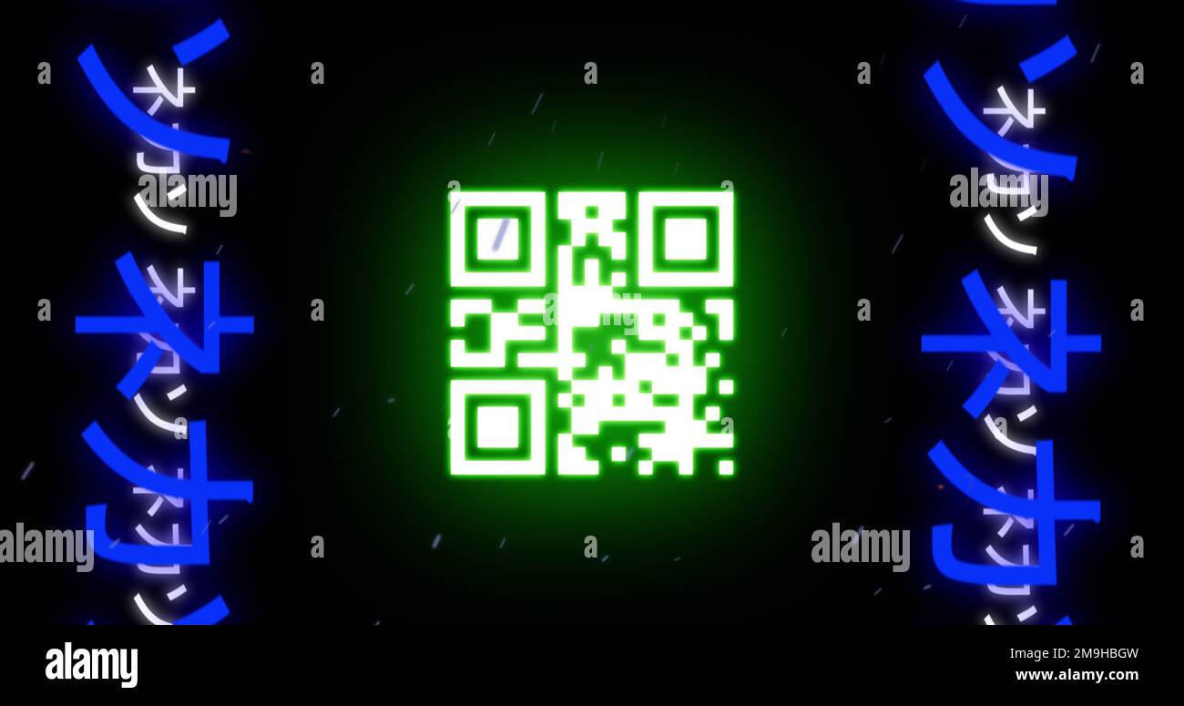 Image of neon qr code over neon qr code Stock Photo - Alamy
