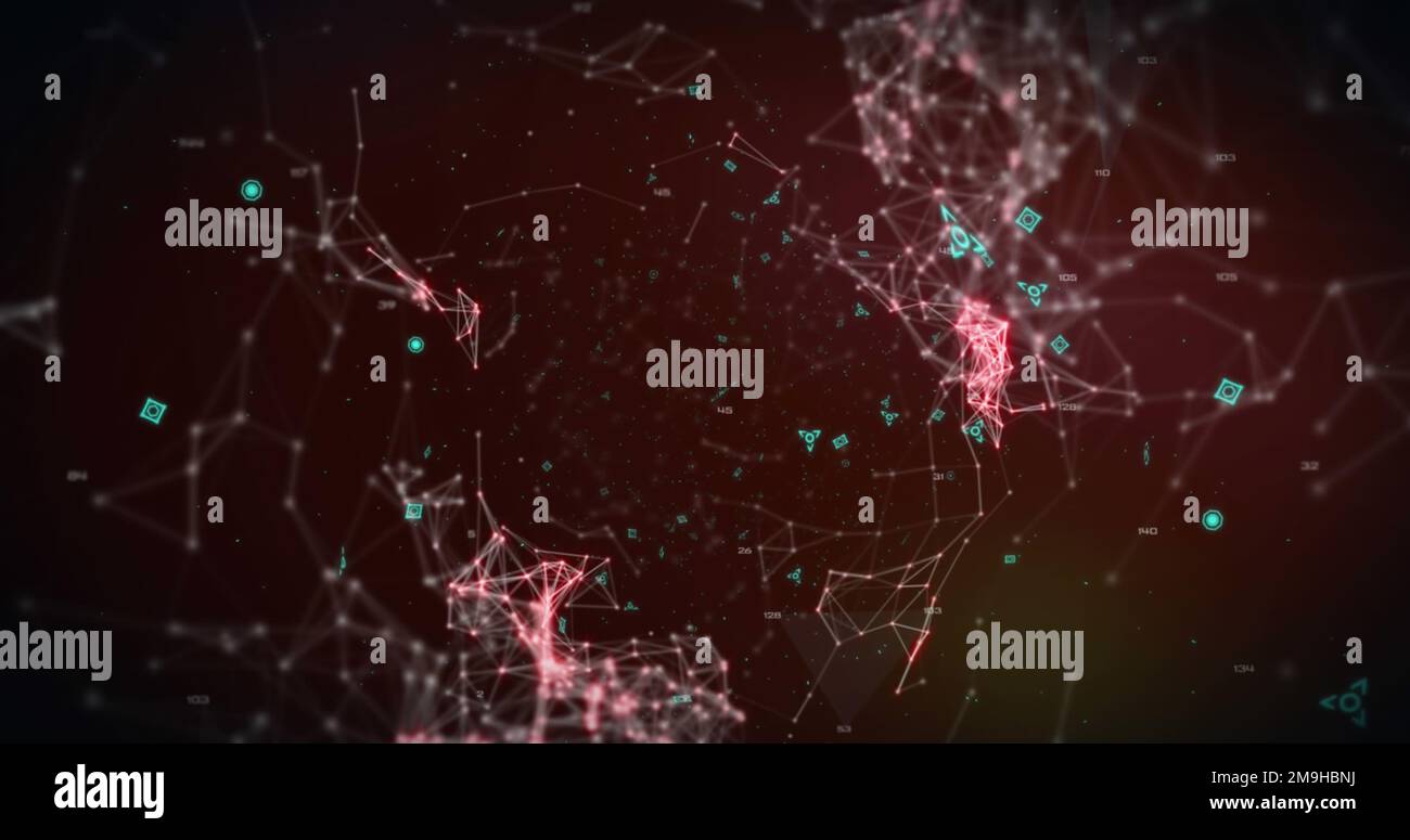 Image of flickering qr code over network of connections and neon lights ...
