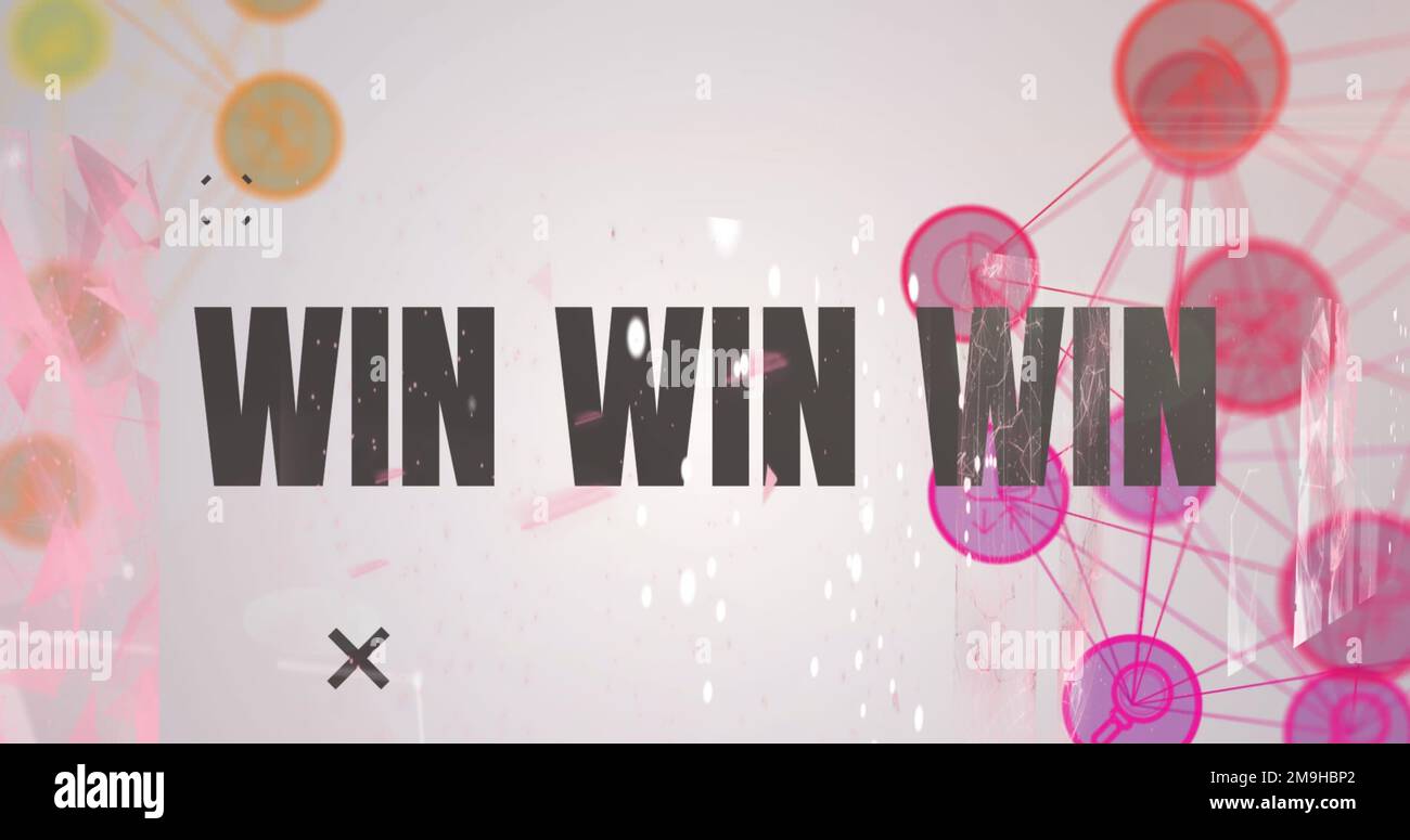 Image of win win win text over network of connections with icons Stock ...