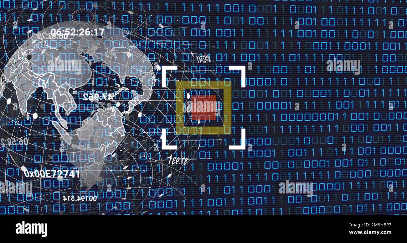 Image of globe and binary code on black background Stock Photo - Alamy