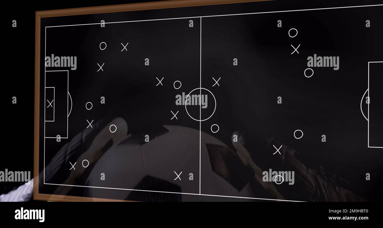 Composition of blackboard with game plan on black background Stock ...