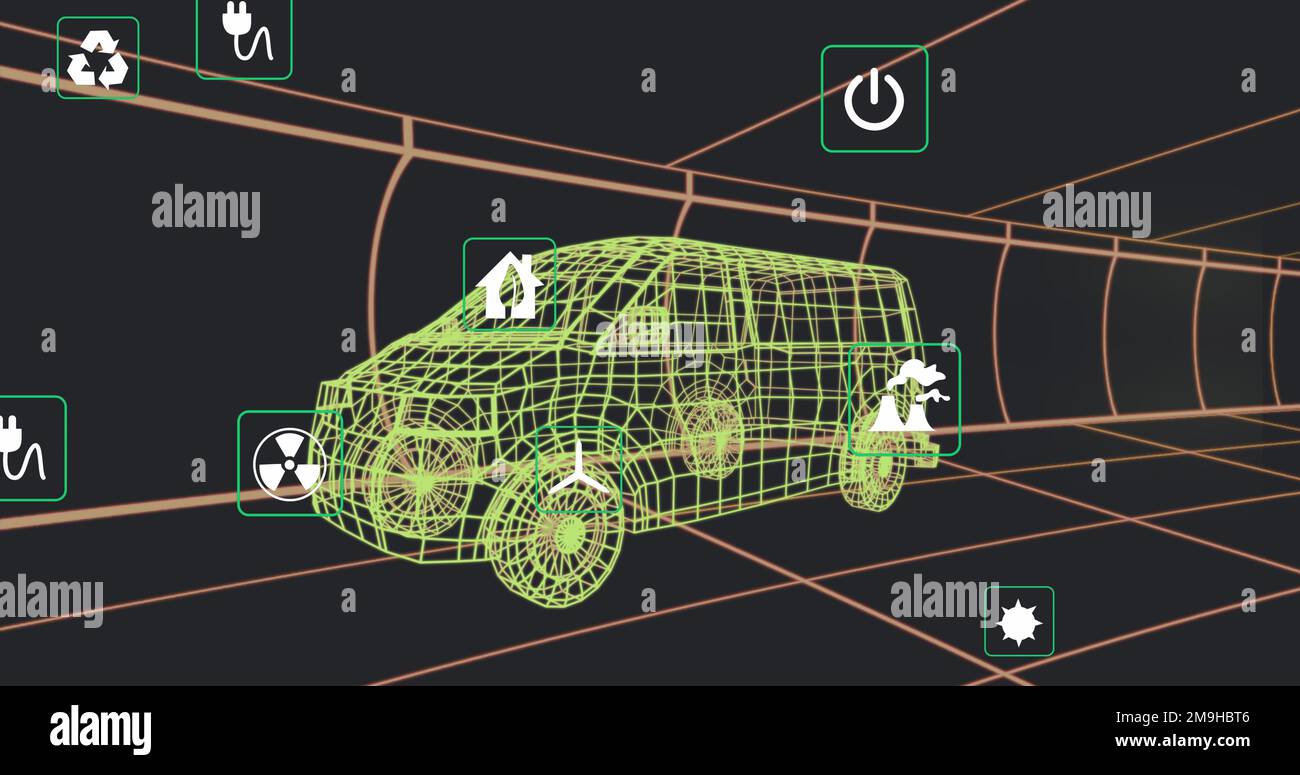 Composite of 3d vehicle model, digital icons and data processing Stock ...