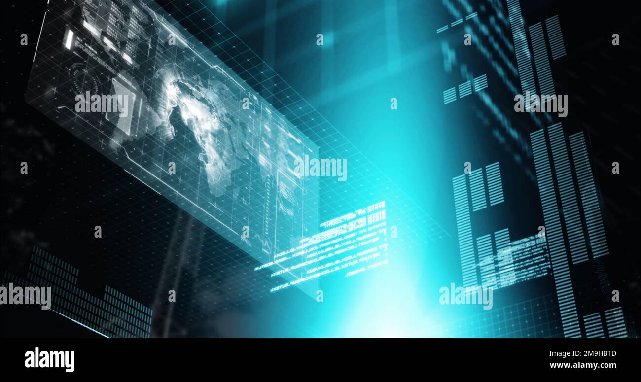 Image of data processing over globe on screen in background Stock Photo ...