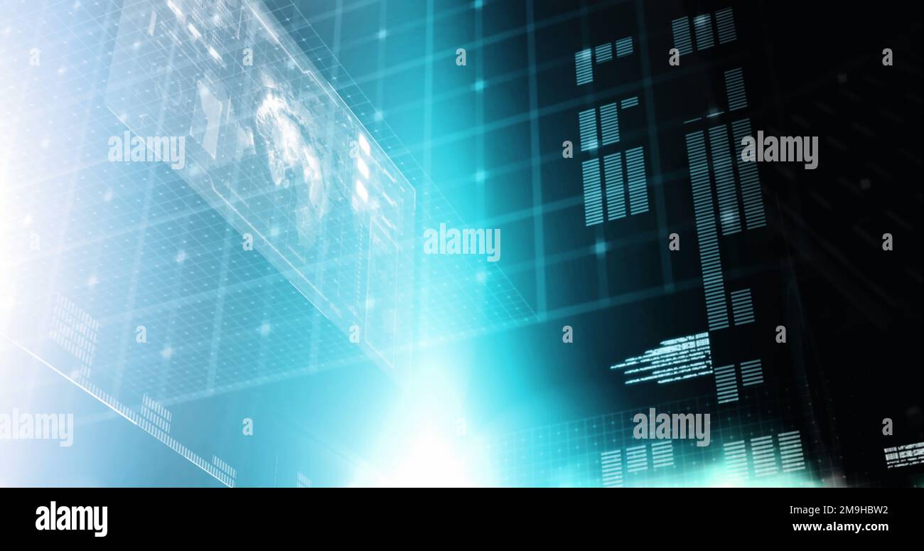 Image of data processing over globe on screen in background Stock Photo ...