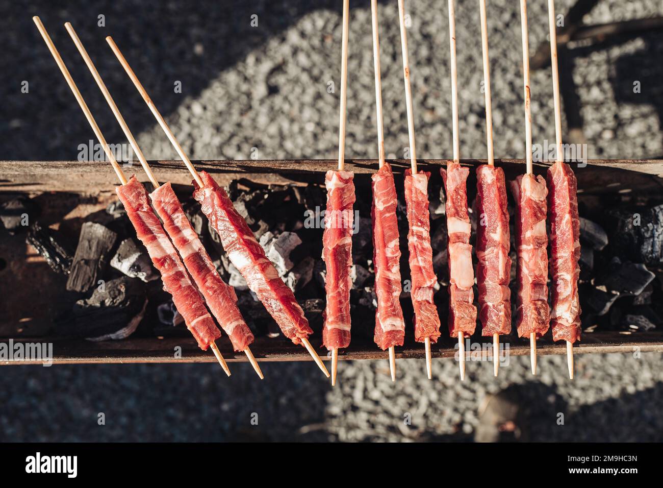 Arrosticini, a traditional sheep meat skewer from Abruzzo region, italy ...