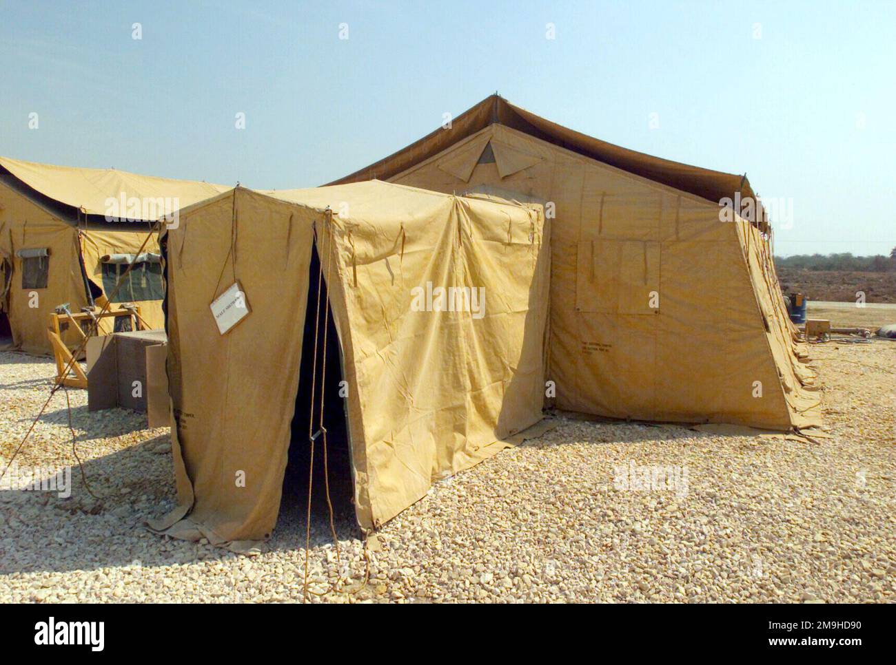 A field shower tent set up by the Air Force at a forward-deployed ...