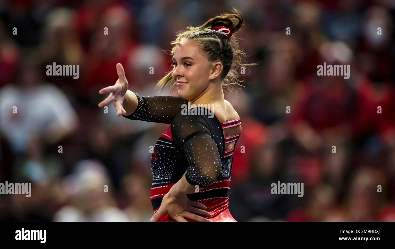 Utah gymnast Maile O'Keefe performs her floor routine during an NCAA ...