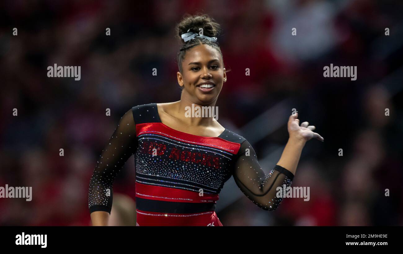 Utah gymnast Jaedyn Rucker performs her floor routine during an NCAA ...