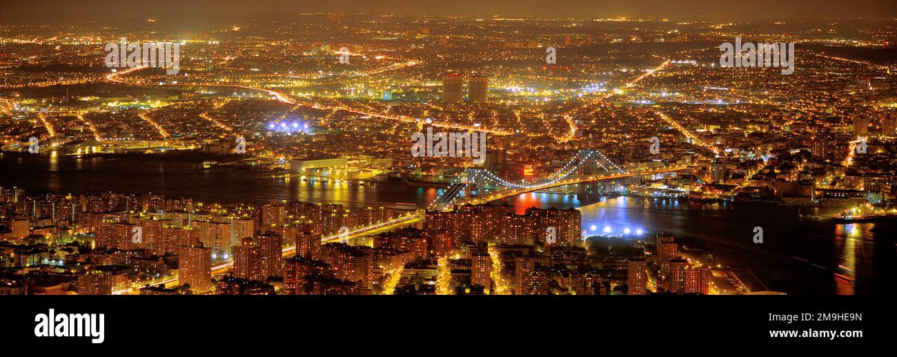 Aerial view of New York City at night from Twin Towers, USA Stock Photo ...