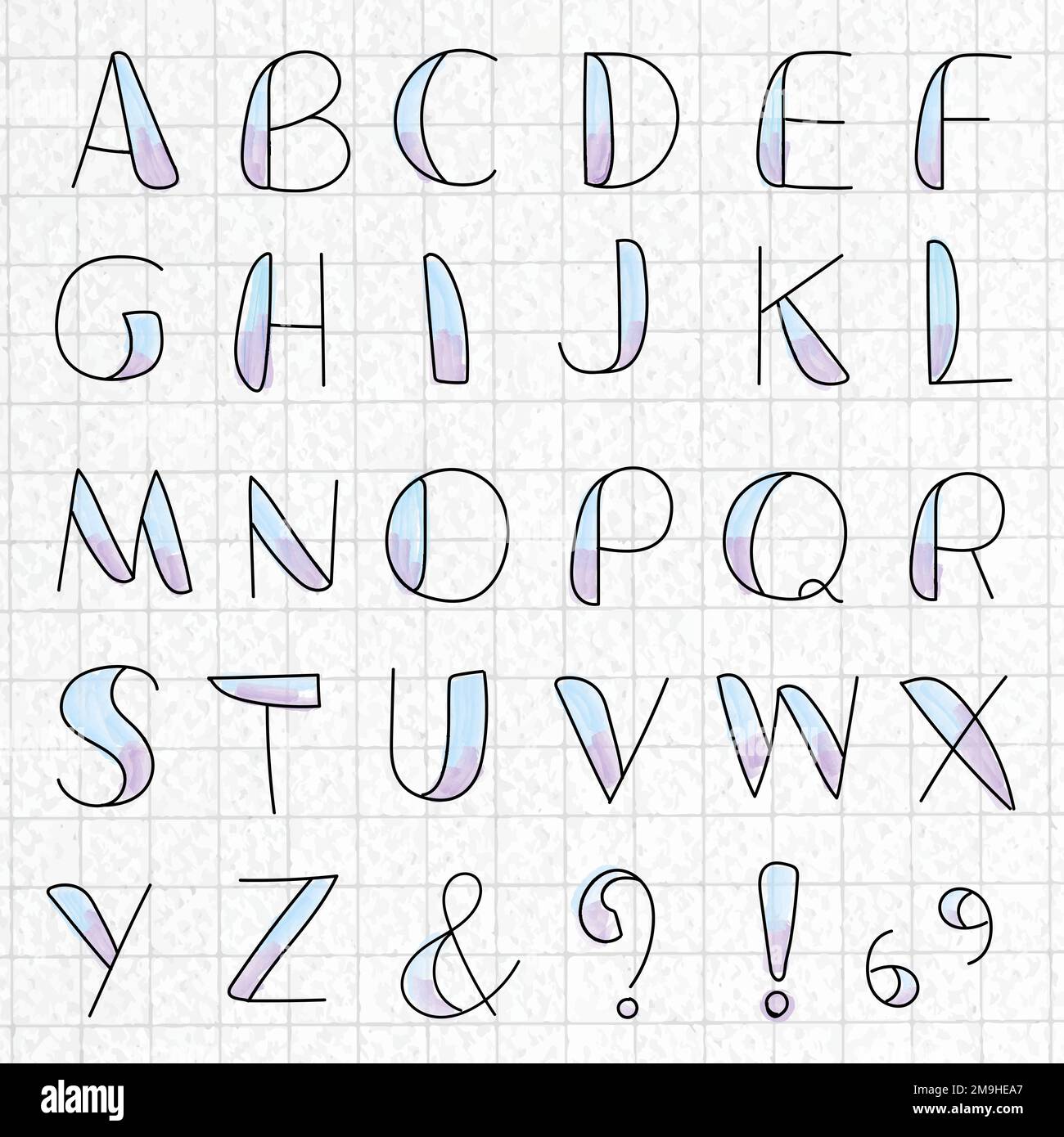 Styled alphabet and symbol set on a grid paper background vector Stock ...