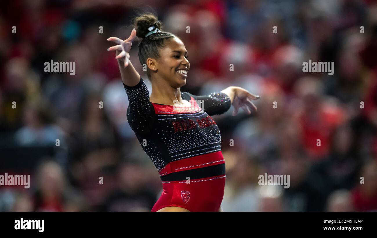 Utah gymnast Jaedyn Rucker performs her floor routine during an NCAA ...