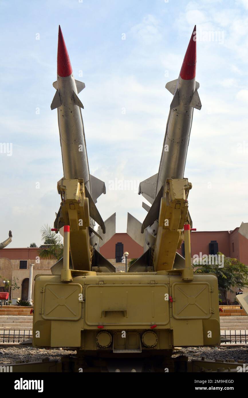 Cairo, Egypt, January 7 2023: SAM 2 USSR missiles elevated on truck ...