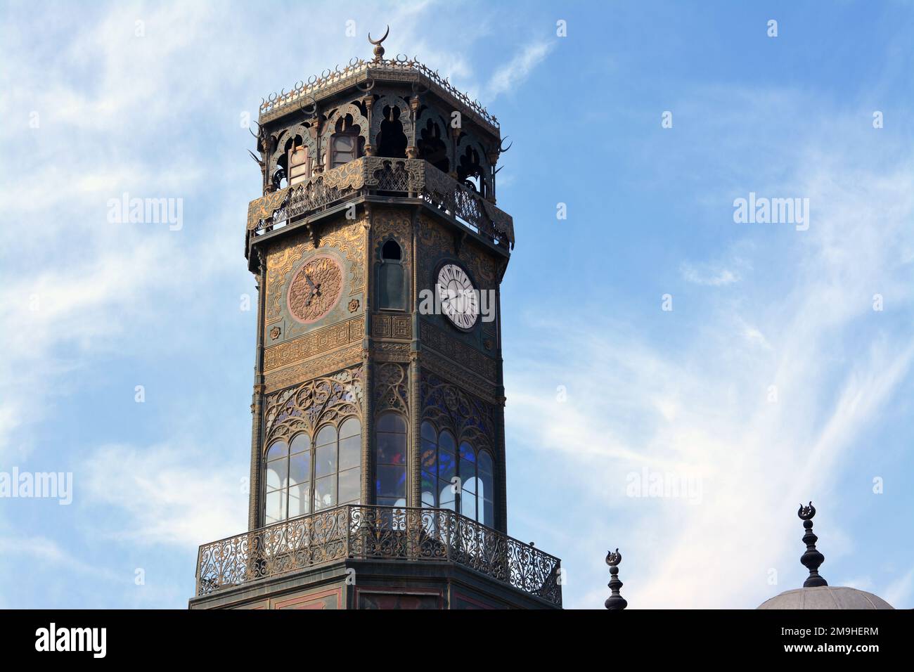 The clock tower of The great mosque of Muhammad Ali Pasha or Alabaster mosque in Citadel of ...