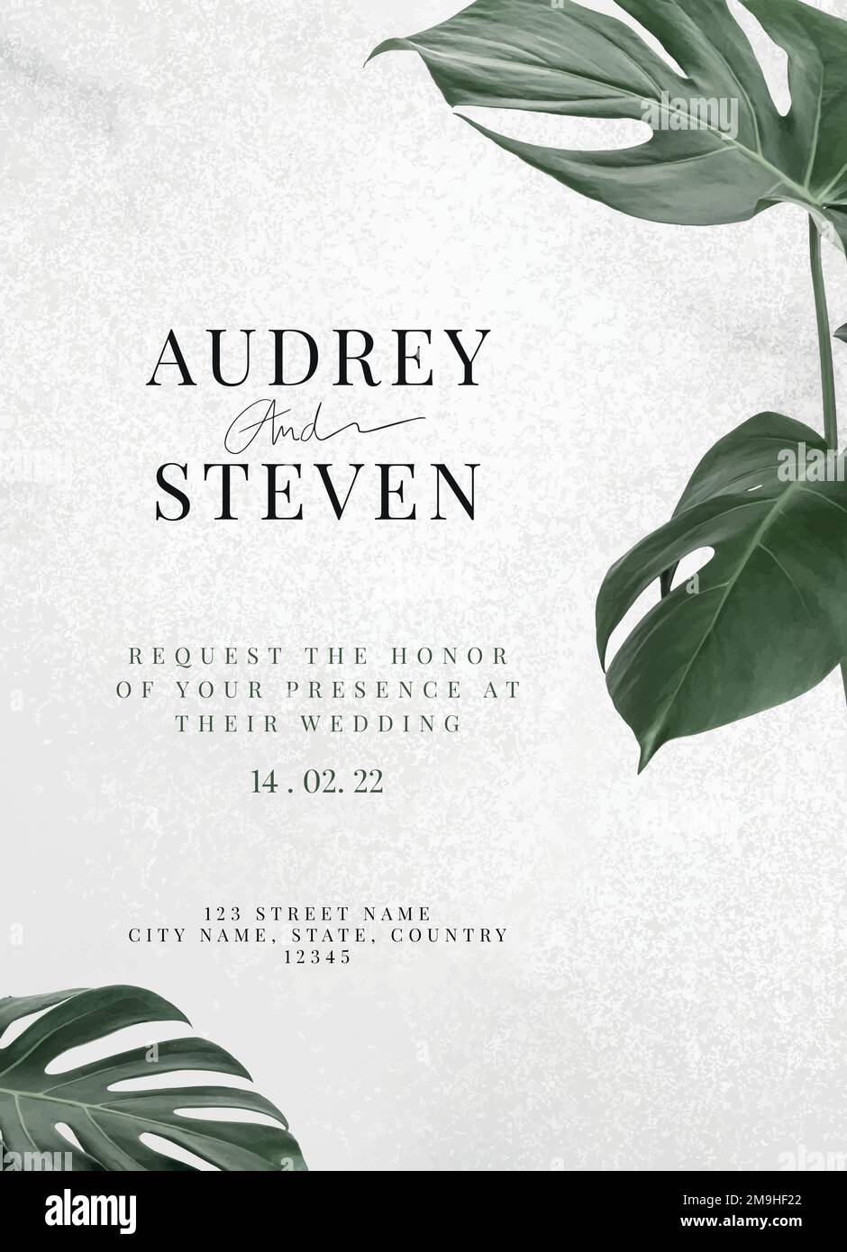 Monstera leaf wedding invitation card vector template Stock Vector ...