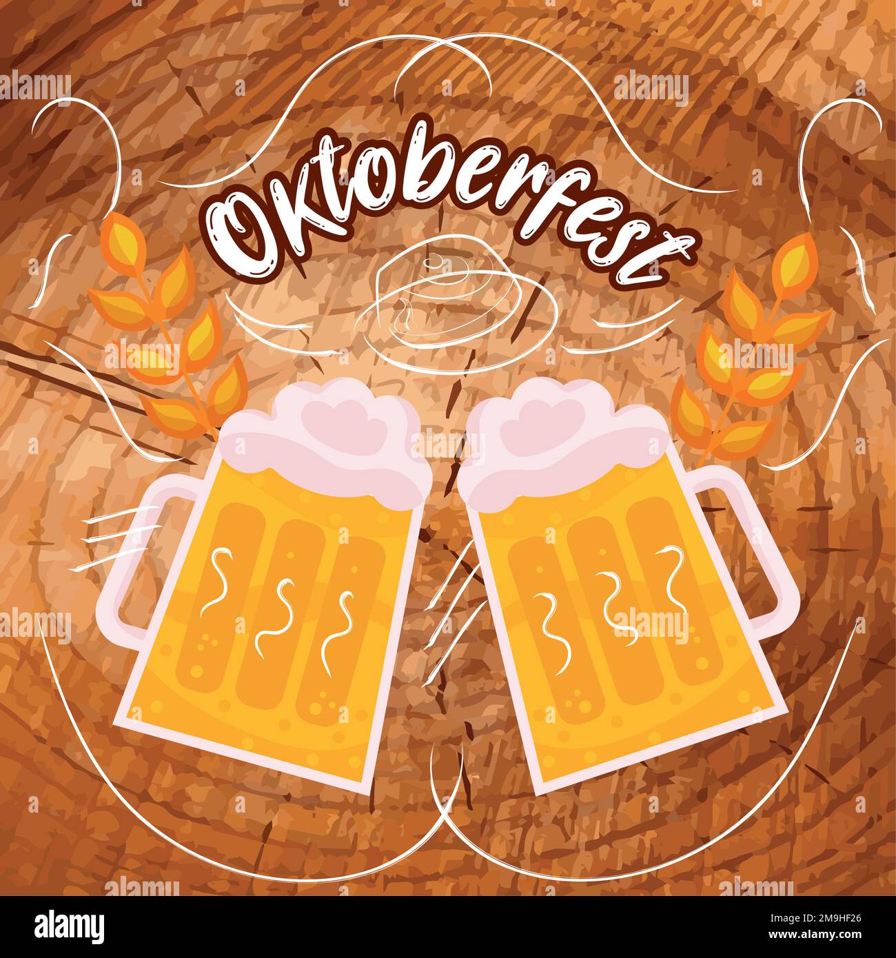 Pair of beer mugs and wheat Oktoberfest poster Vector Stock Vector ...