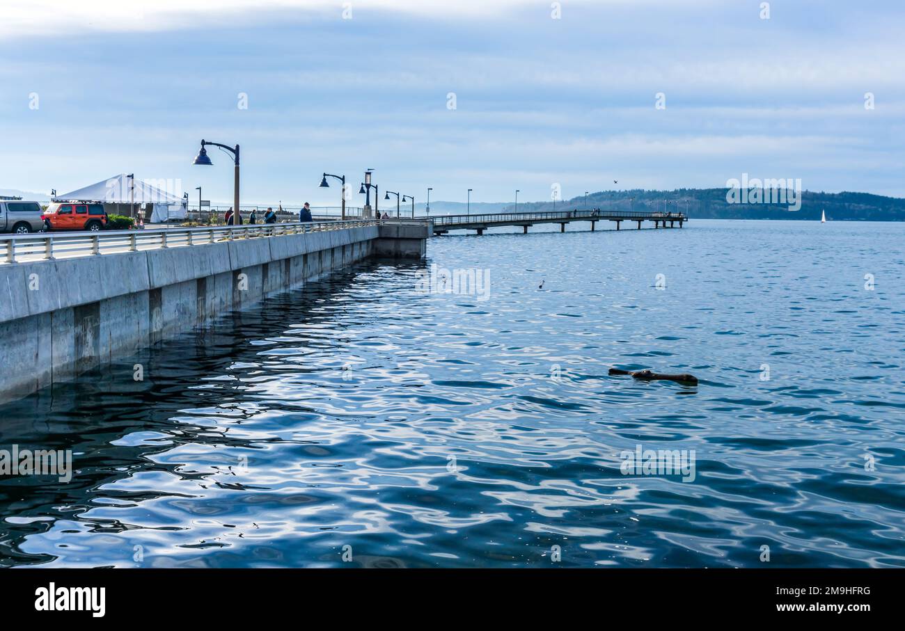The pier at high tide in Des Moines, Washington Stock Photo - Alamy