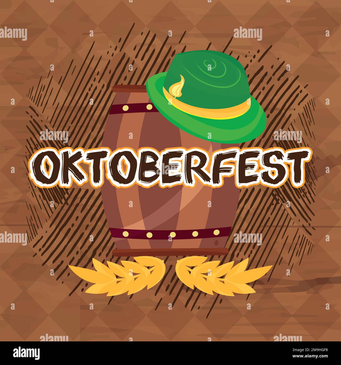 Wooden barrel with traditional german hat Oktoberfest Vector Stock ...