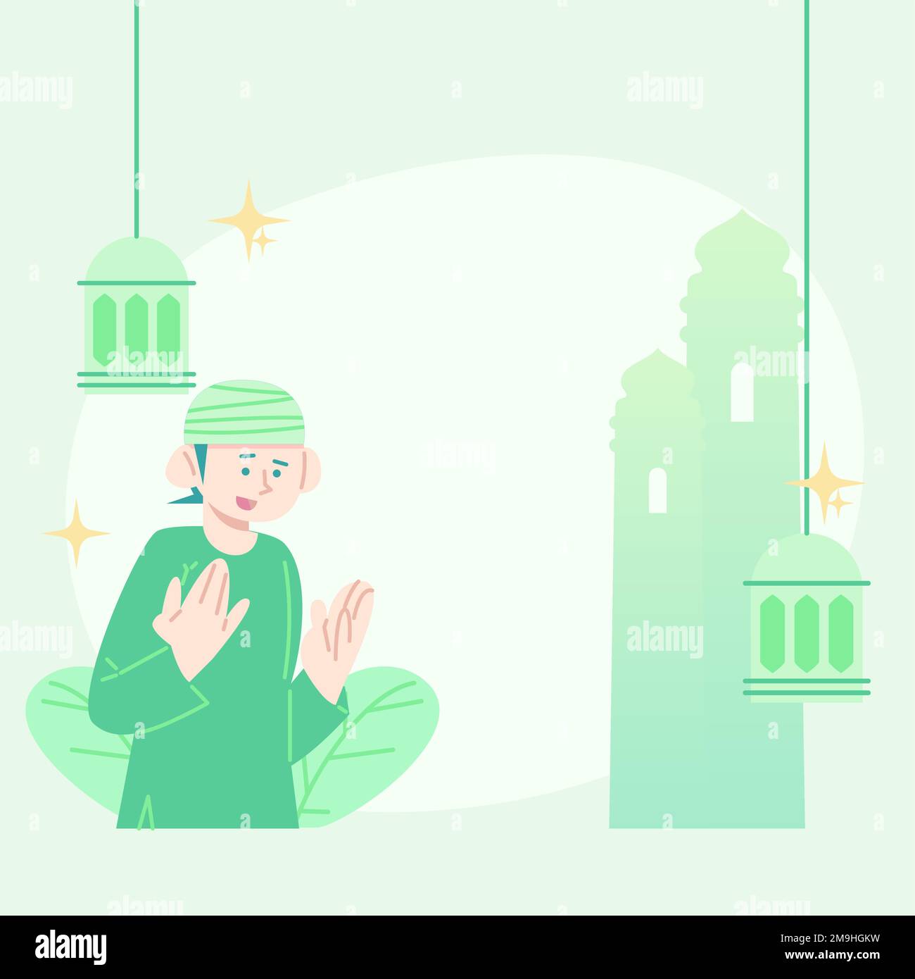 cute flat illustration eid mubarak greeting. flat illustration about ...
