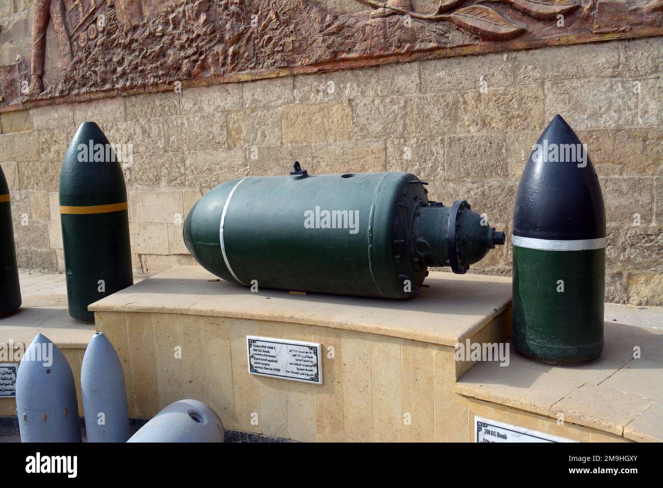 Cairo, Egypt, January 7 2023: Bombs of different types and sizes ...