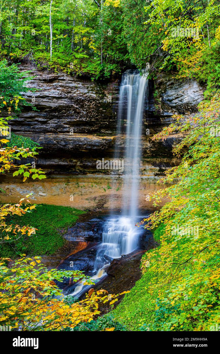 Landscape with Munising Falls in autumn, Pictured Rocks National ...