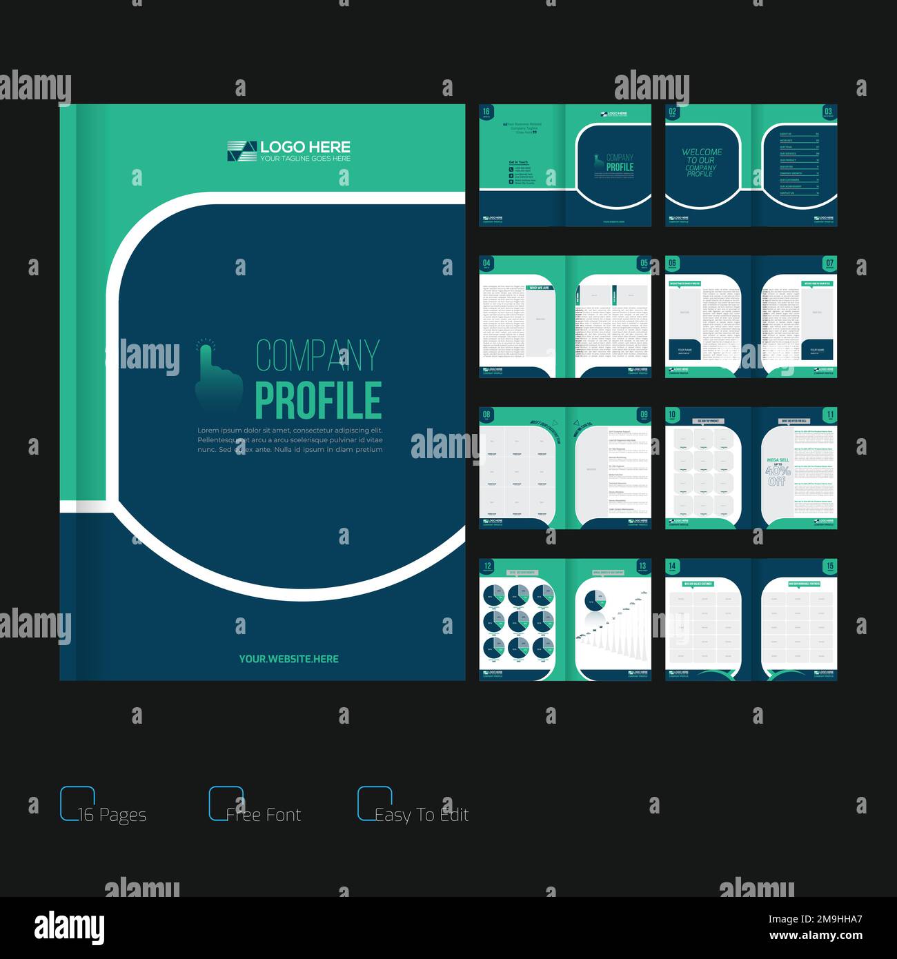 cyan colored simple vector company profile Stock Vector Image & Art - Alamy