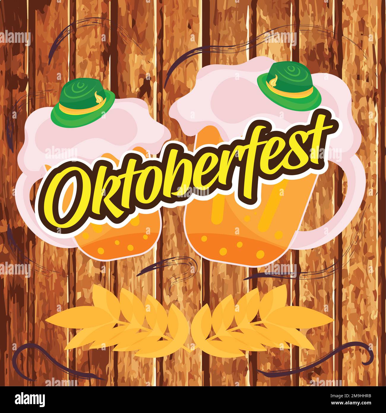 Pair of beer glasses with german hats Oktoberfest poster Vector Stock ...
