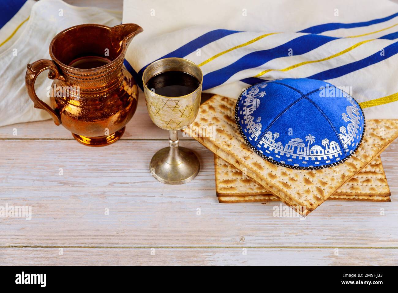 In celebration composition Jewish holiday Pesach cup of kosher kiddush ...